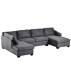 FANCUF Large U-Shape Sectional Sofa, Extra Wide Chaise Lounge Couch, Grey, Suitable for Living Rooms, Apartments
