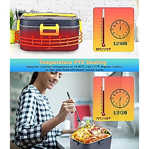 unumac Heated Lunch Box - Electric Lunch Box Food Heater 1.8l for Adults, 3 in 1 Electric Lunchbox Portable Food Warmer for Car/Truck Drivers/Work with Spoon, Fork, Insulated Carry Bag, 12V/24V/110V