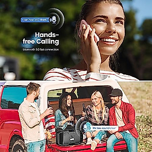 DBSOARS Bluetooth Speakers with Subwoofer, Portable 50W Stereo Sound Wireless Speaker, IPX5 Waterproof Outdoor Speakers with TWS Pairing, Built-in Mic, Power Bank, 30H Playtime, AUX for Camping, Beach