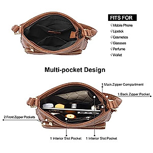 CLUCI Crossbody Purse for Women Multi Pockets Bag Vegan Leather Small Shoulder Handbags Summer Travel Designer Vintage Ladies Brown