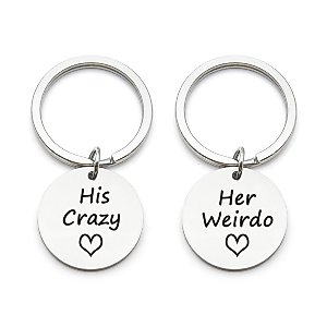 2pcs Couples Keychain Gift- His Crazy Her Weirdo, Best Gift for Boyfriend Girlfriend Husband Wife Couples Christmas