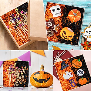 LOMIMOS 450g/1LB Halloween Raffia Paper, Black Orange Shred with Pumpkin Confetti Sprinkle for Gift Wrapping Craft DIY Packaging Filling Party Decoration