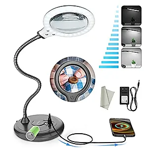 2 USB Rechargeable 5X Magnifying Glass with Light and Stand, Large Desktop Magnifying Lamp for Reading, Hobbies, Crafts, Workbench