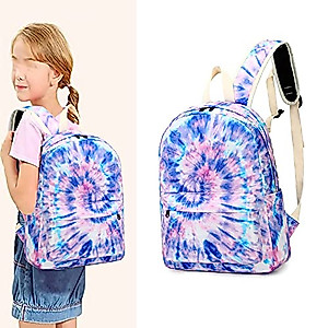 CAMTOP Backpack for Girls Kids School Backpack with Lunch Box Preschool Kindergarten BookBag Set (Tie-Dye blue purple)