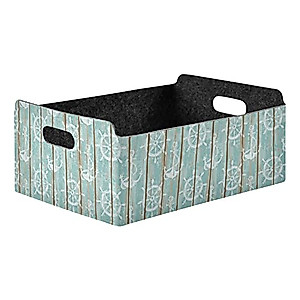 Oyihfvs Anchors and Wheels On Vintage Old Boards Rectangle Foldable Felt Storage Bin, Collapsible Cube with Handles Thick Fabric Box Organizer Clothes Supplies for Home Bedroom