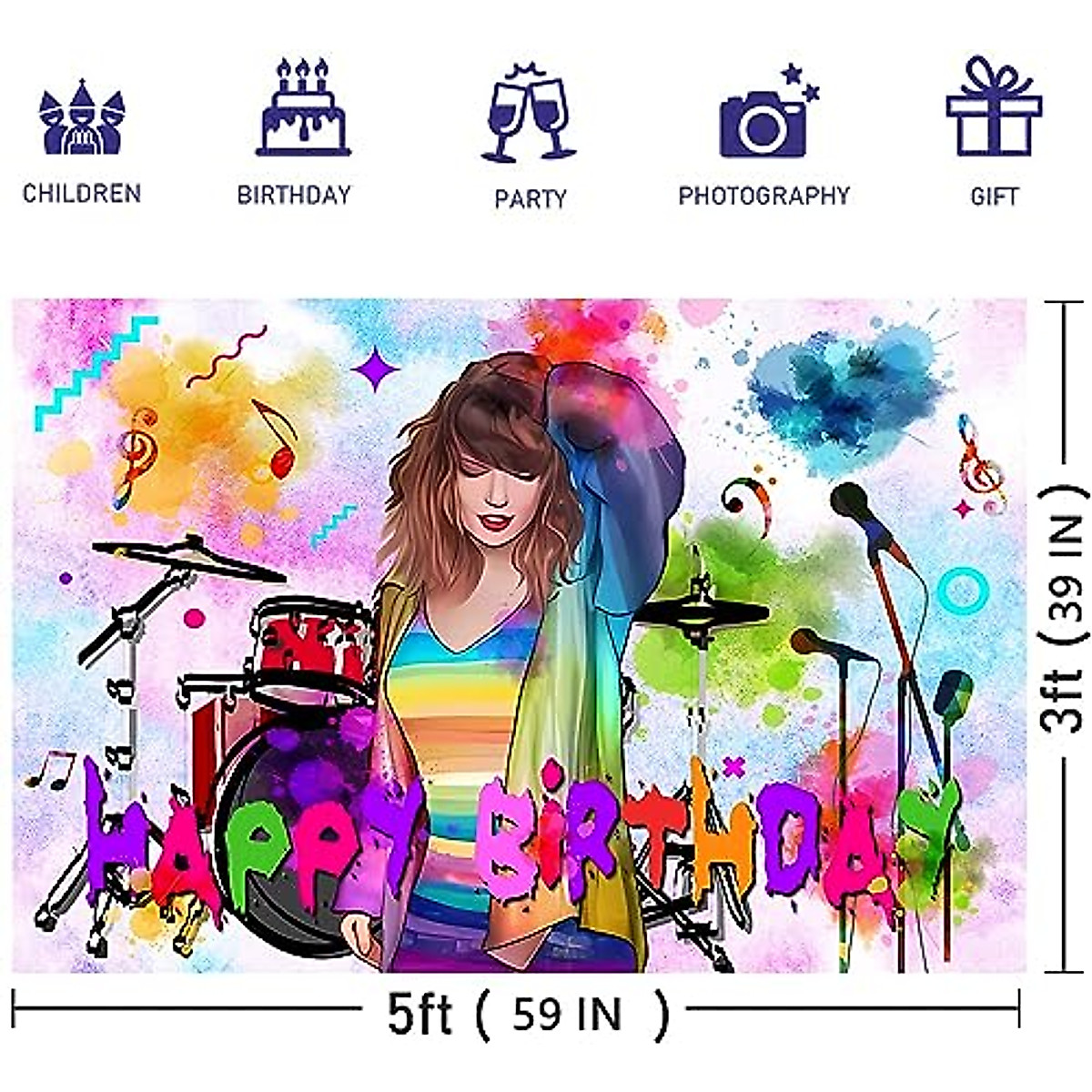 Tayl-or Happy Birthday Backdrop Birthday Party Banner, Swift Singer Themed Birthday Party Supplies, Happy Birthday Banner Shoot Photo Backgrounds Props for Boys and Girls Party