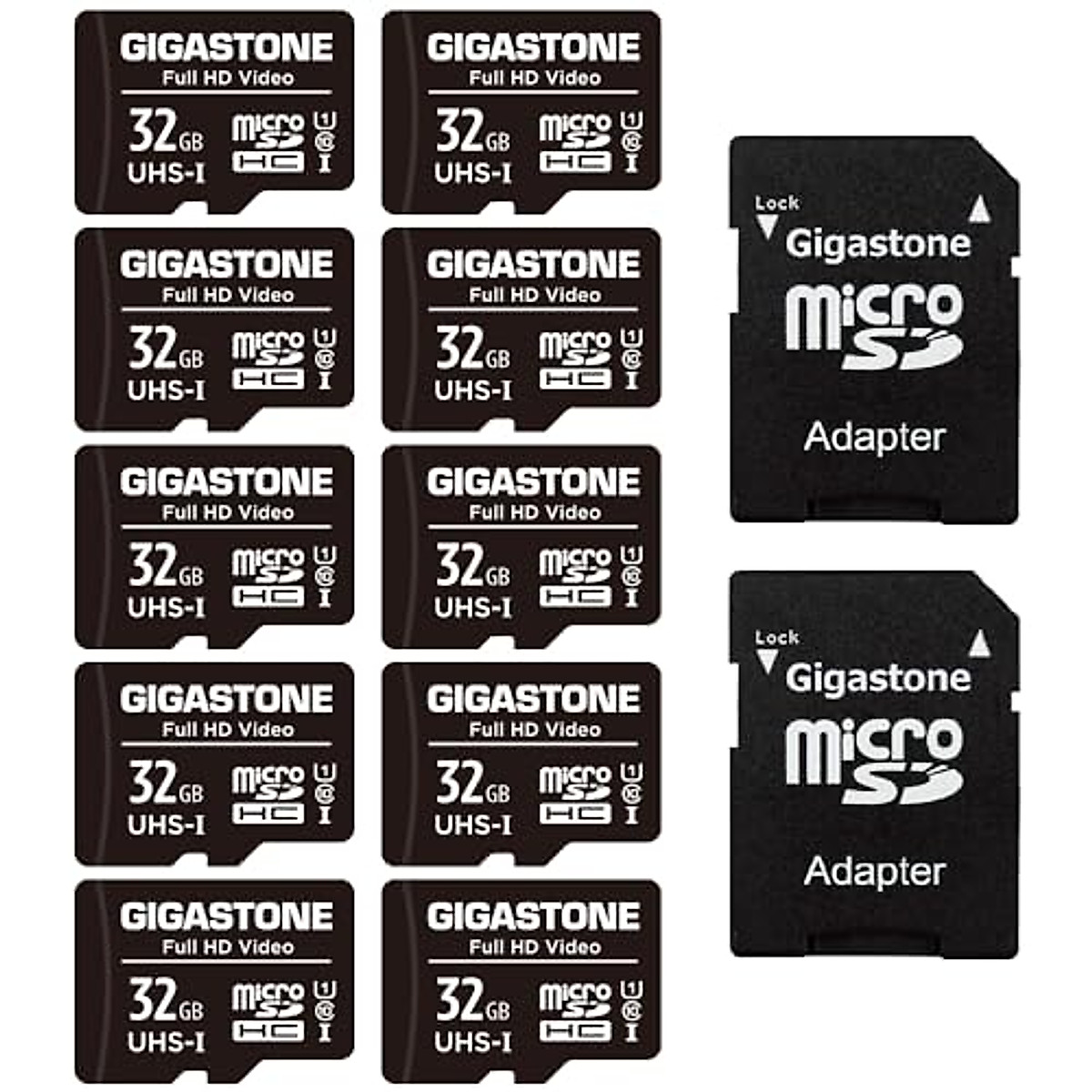 Gigastone 32GB 10-Pack Micro SD Card, Full HD Video, Surveillance Security Cam Action Camera Drone, 90MB/s Micro SDHC UHS-I U1 C10 Class 10