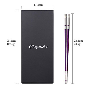 QOBIMOON 5 Pairs Metal Stainless Steel Chopsticks Stainless Steel Chopsticks Series-Multicolor Metal Chop Stick Utensils Sushi Chopstick Dishwasher Safe Lightweight-Purple