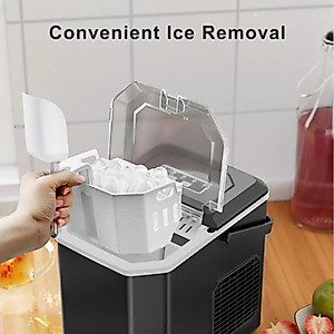 Ice Maker Countertop, Portable Ice Machine with Carry Handle, Self-Cleaning Ice Makers with Basket and Scoop, 9 Cubes in 6 Mins, 26 lbs per Day, Ideal for Home, Kitchen, Camping, RV, Black