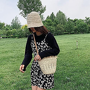ZYYMMNN Straw Tassel Bags Rattan Weave Women Handbags Handmade Female Bucket Bag Summer Beach Crossbody Bags 28x22x9cm-1