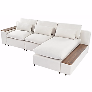 L-Shaped Modular Sectional Sofa with Removable Back Cushions, 3 Pillows and 2 Storage Spaces, Suitable for Living Rooms, Offices Apartments