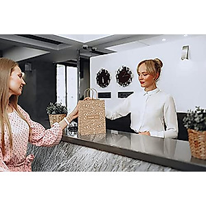 Purple Q Crafts Thank You Gift Bags 50 Pack 8" X 4" X 10" Small Paper Bags With Handles Brown Floral Design Thank You Bags For Business, Boutique, Gifts, Wedding Favors