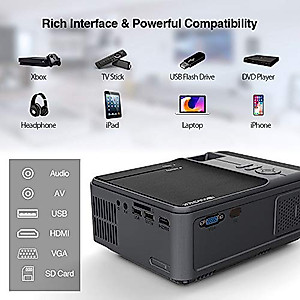 Portable Mini Projector with WiFi & Bluetooth, Full HD 1080P Supported Outdoor Movie Projector Wireless Phone Mirroring, Smart Home Android Projector Digital Zoom for HDMI,USB,Laptop,PC,TV Stick,DVD