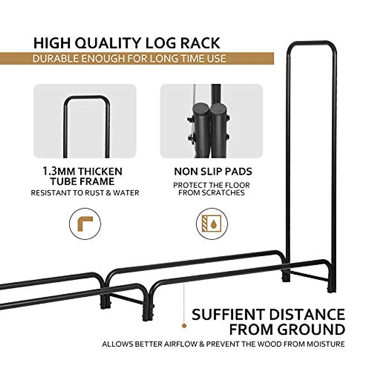 LIBMALL 6ft Outdoor Indoor Firewood Rack Log Holder with Waterproof Cover Combo for Wood Organizer and Storage