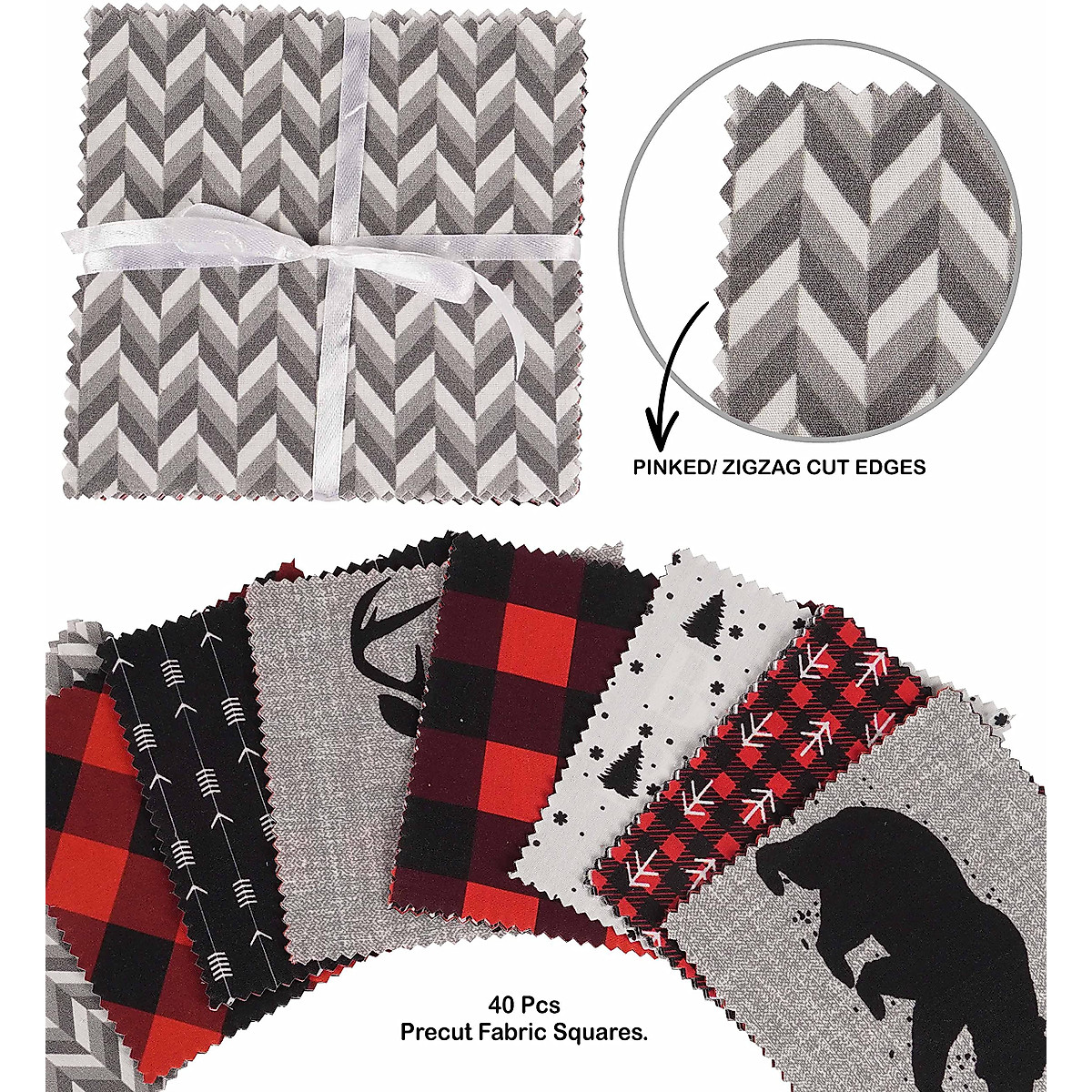 Soimoi Precut 10-inch Christmas Prints Cotton Fabric Bundle Quilting Squares Charm Pack DIY Patchwork Sewing Craft- Light Gray-F5