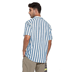 NmglhNm Mens Striped Summer Shirts Short Sleeve Casual Button Down Stylish Tropical Beach Shirts LightBlue 3X-Large
