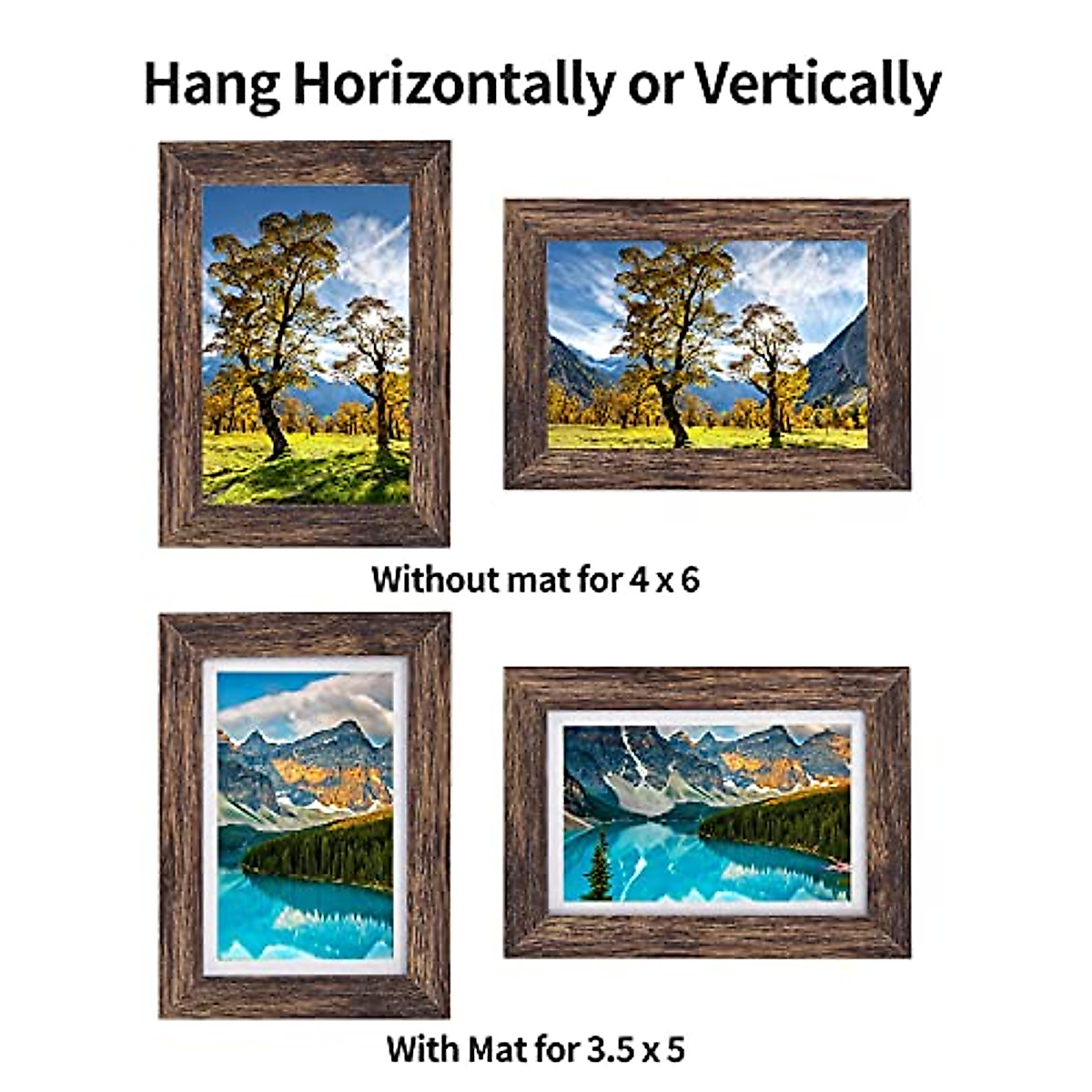 BEYAHELA 4x6 Picture Frame Set of 6, Rustic Farmhouse 4 x 6 Frame Bulk with Mat, Distressed Wooden Photo Frame for Table Top Display and Wall Mounting Rustic Picture Frame With HD Glass (Brown)