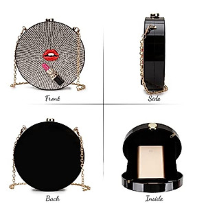 ENJOININ Evening Bags Fashion Clutch for Women Red Lips Rhinestone Purse Wedding Party Handbag Shoulder Chain Bag Purses