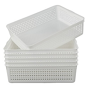 Lesbin Plastic Storage Trays Baskets/Organizing Baskets, 13.2 Inches x 9.6 Inches x 3.6 Inches, Set of 6 (White)