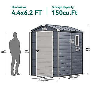 YITAHOME Outdoor Resin Storage Shed w/o Floor, All-Weather Plastic Shed with Lockable Doors, Window & Vents, Plastic Tool Shed for Backyard, Patio, Poolside, Lawn, Gray
