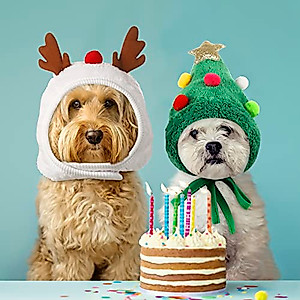 6 PCS Cat Christmas Outfit Cat Santa Hat with Scarf Cute Christmas Elk Antler Reindeer Cat Hat Green Santa Dog Hat Christmas Pet Costume Adjustable Puppy Dog Cap for Cat Costumes Xmas Party Supplies