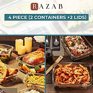 6.5 Cups/ 52 Oz 4 Piece (2 Containers +2 Lids) Glass Food Storage/ Baking Container Set w/Locking Lid - For Storing & Serving BPA Free & Leak Proof - Microwave, Dishwasher, Fridge, Freezer n Oven Safe