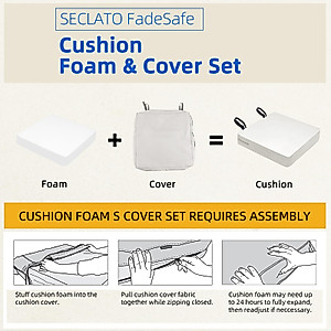 SECLATO Patio Chair Cushion 20"x20" Waterproof Outdoor Seat Cushions for Patio Furniture Garden Sofa Couch Chair Cushions with Handle and Adjustable Straps, 2 Pack, Light Grey