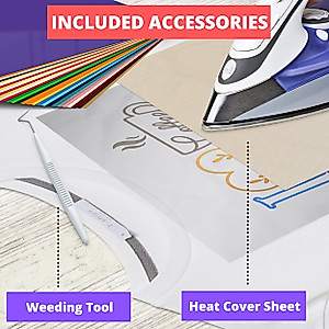 Kassa 30-Piece Heat Transfer Vinyl Sheets | 23 Colors in 12" x 10", Teflon Sheet & Weeding Tool Included | Compatible with All Cutting Machines | Ideal for Pressing on T-Shirts, Clothing & Textiles