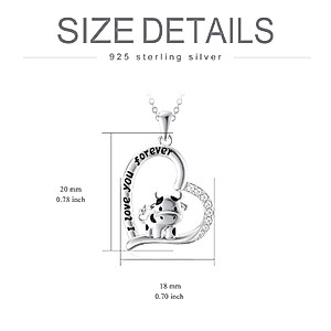 MEIDERBO Cow Necklace 925 Sterling Silver I Love You Forever Heart Cow Pendant Necklace Cow Jewelry Gifts for Women Cow Lovers