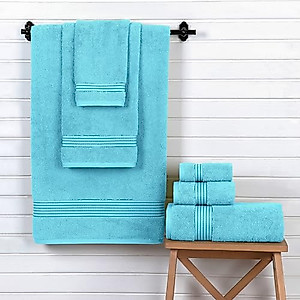 Elegant Comfort Premium Cotton 6-Piece Towel Set, includes 2 Washcloths, 2 Hand Towels and 2 Bath Towels, 100% Turkish Cotton - Highly Absorbent and Super Soft Towels for Bathroom, Aqua