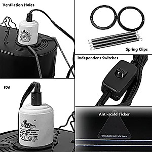 MCLANZOO Dual Reptile Light Fixture Deep Dome,UV Lamp Fixture for Reptiles Terrarium with Two Independent Switches Heat Lighting Lamp Kit.