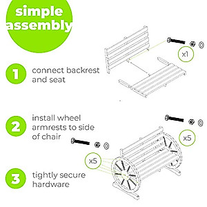 BACKYARD EXPRESSIONS PATIO · HOME · GARDEN 906969-NM Rustic Outdoor Wagon Wheel Design-Slatted Farmhouse Garden, Patio, Porch | Burnt Wood Finish | 2-Person Bench | Backyard Expressions, Brown