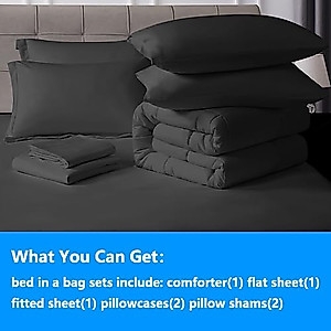 JOKOLO California King Comforter Set - 7 Pieces Reversible Bed Set,Cal Bed in A Bag with All Season Comforters,Sheets,Pillowcases,Shams,Flat Sheet,Fitted Sheet,Dark Grey