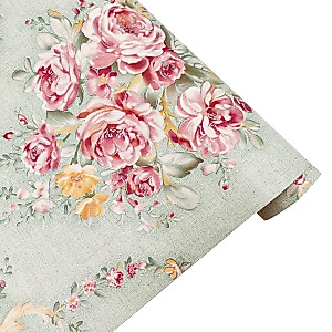 LovingWay Retro Floral Shelf Liner 17.7x177 Inch Self-Adhesive Dresser Drawer Covering Paper DIY Makeup Organizers Boxes Green Rose