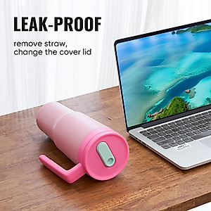 Fijinhom 40 oz Tumbler with Handle and Straw, Triple Layer Insulated Stainless Steel Water Bottle with Infuser, Travel Tumbler Fit Most Cupholder, Gifts for Women & Men, Pink