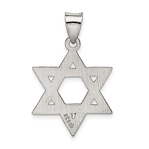 Solid 925 Sterling Silver Star of David Lucky Jewish Charm Brushed Matte Finish Pendant - 23mm x 18mm