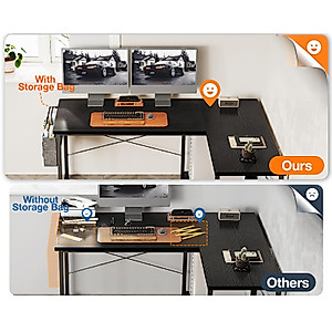 Casaottima 50 inch L Shaped Desk, Computer Desk with Removable PC Stand, Reversible Home Office Desk with Storage Bag for Gaming Writing, Corner Desk for Bedroom, Small Space, Black