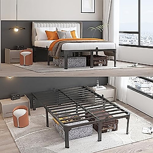 Superay 14 Inch Metal Bed Frame Queen Size with Mattress Slide Stopper - Double Black Basic Steel Slats Platform, Easy Assembly Heavy Duty Noise Free Bedframes, No Box Spring Needed