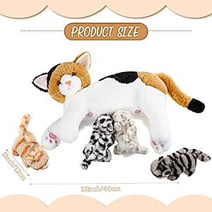 Nurturing Cat Stuffed Animal with Plush Kittens, Cat Baby Stuffed Animals for Girls and Boys Plushy Kitty Mommy Cat with 4 Baby Cats for Birthday Party Favors Gifts (Lovely Style)