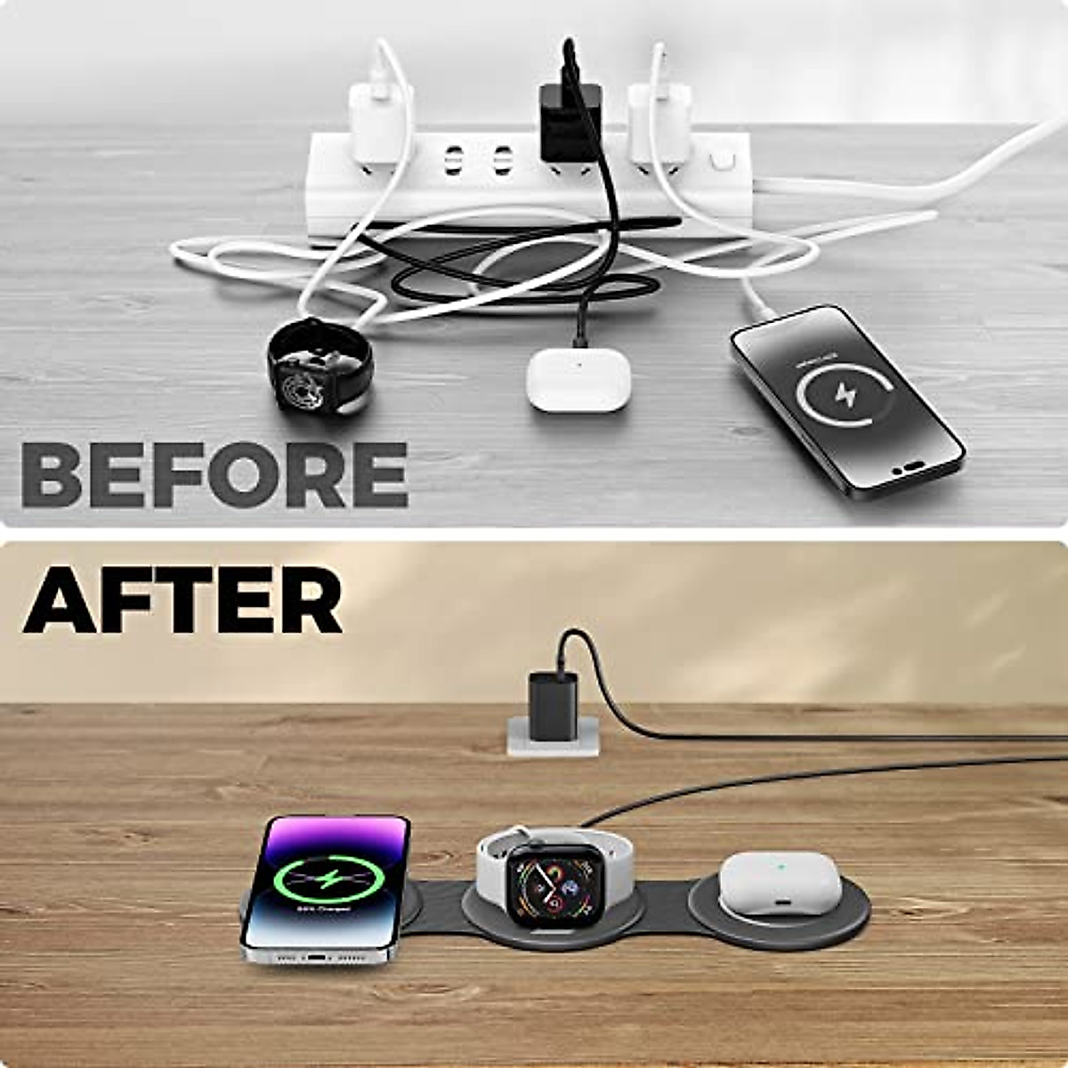 Travel 3 in 1 Charging Station for Apple Magsafe Charger, Hicober Foldable Wireless Charger Stand Compatible for iPhone Multiple Devices Apple Watch/iWatch/Airpods/iPhone 14 13 12 Pro Max