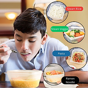 Microwave Rice Cooker Small ,Microwaveable Safe Ramen Cooker and Vegetables Steamer with Steam Release Vent, Marked Measurement Ideal for Dorm Room Essentials for Girls Boys.Tupperware Microwave Rice