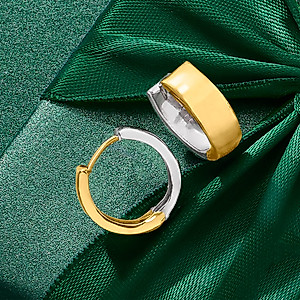 Ross-Simons Sterling Silver and 14kt Yellow Gold Reversible Huggie Hoop Earrings