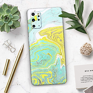 DesignSkinz Mixtured Yellow and Green Textured Marble Protective Vinyl Decal Wrap Skin Cover Compatible with The Samsung Galaxy S20 (Screen Trim & Back Glass Skin)