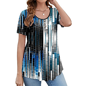 BeadChica Women's Tunic Tops To Wear With Leggings Short Sleeve Shirts Botton Up Casual Ruched Blouses Clothing Contrast-XL