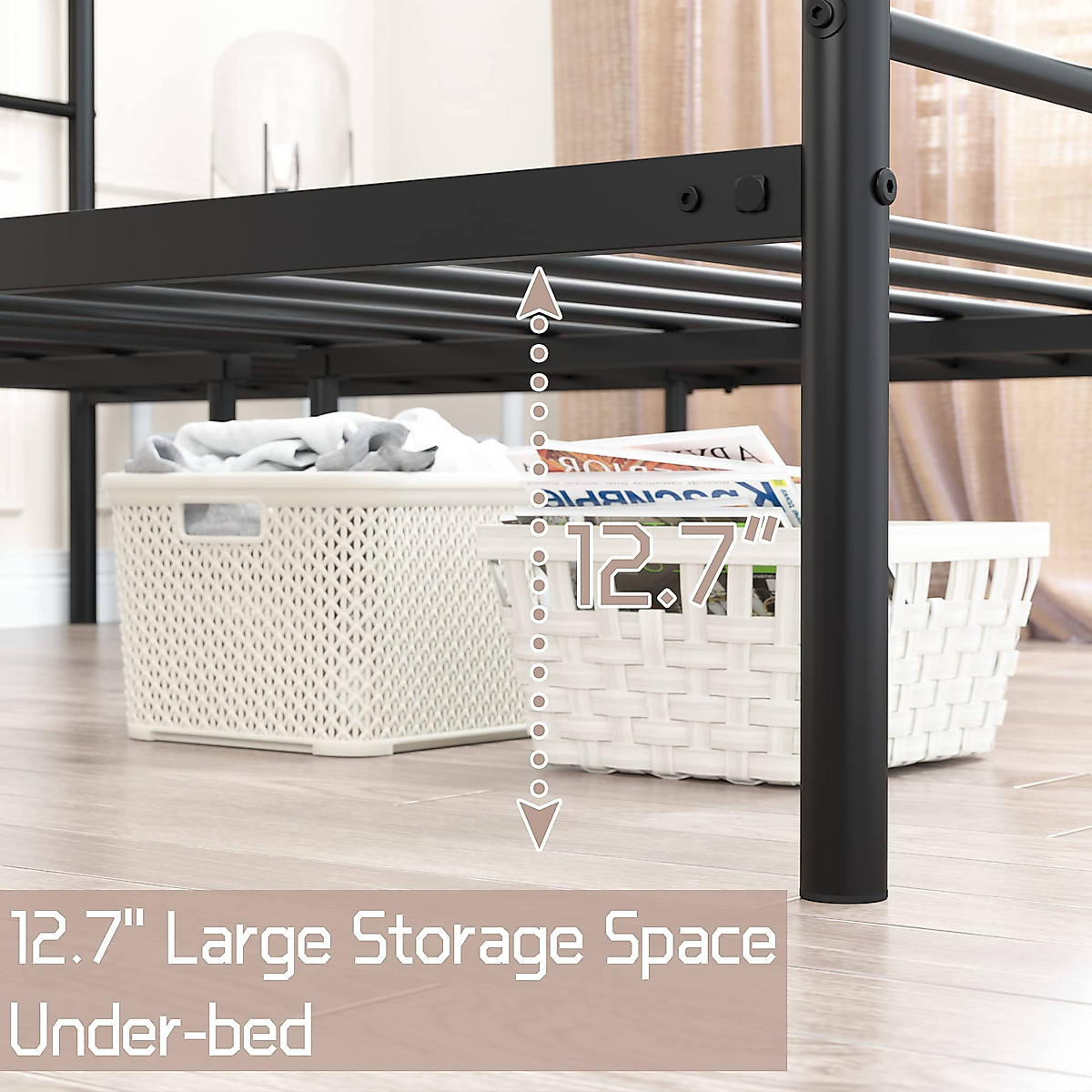 Weehom Metal Bed Frame Platform Mattress Foundation/Box Spring Replacement Platform Bed Kids Bed Twin Black