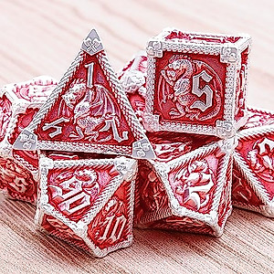 AUSTOR 7-Die Metal DND Dice Set Dungeons and Dragons Dice with Box Roll Playing Game Dice Polyhedral Dice D20 D12 D10 D% D8 D6 D4 Metal Dice for Pathfinder Warhammer MTG RPG Board Games