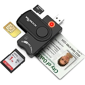 USB CAC Smart Card Reader, CAC/DOD Military, SDHC/SDXC/SD & Micro SD Card Reader for SIM and MMC RS & 4.0, Compatible with Windows, Linux/Unix, MacOS X