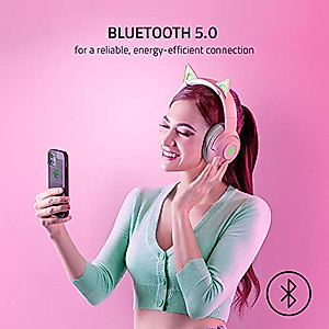 Razer Kraken BT Kitty Edition: Bluetooth 5.0-40ms Low Latency Connection - Custom-Tuned 40mm Drivers - Beamforming Microphone - Powered Chroma - Quartz Pink