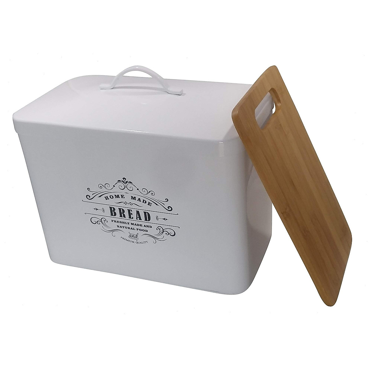 PremiumPresents Metal bread box + cutting board. Storage bin kitchen decor. Kitchen storage container. breadbox basket. kitchen countertop organizer. Tin box.