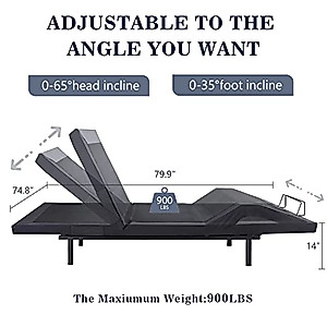 Allewie Adjustable Bed Base Frame King with 2.0 Generation Motor, Wireless Remote, Head and Foot Incline, Intelligent Sleep Aid, Zero-Gravity, High Weight Capacity, Easy Self-Assembly,Upholstered